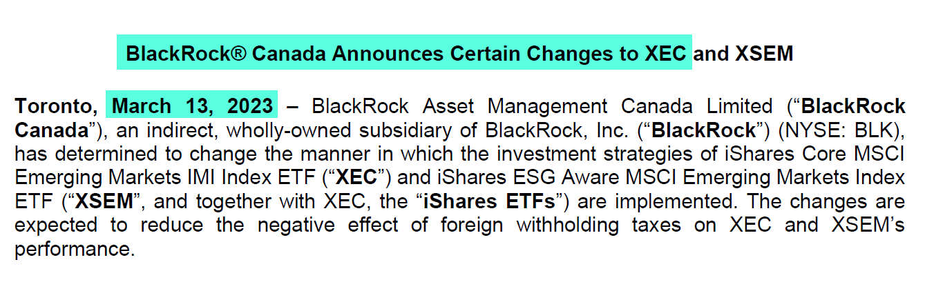 Tax-Efficient Changes to XEC – Canadian Portfolio Manager Blog